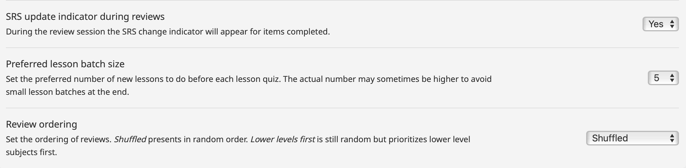 App Settings | WaniKani Knowledge